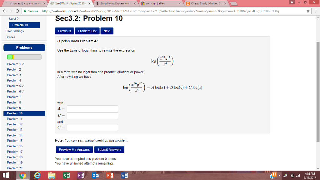Solved unread cyarrison -Y x WeBwork Spring20 x a | Chegg.com