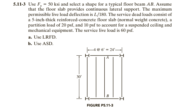 Solved 5.11-3 Use Fy-50 ksi and select a shape for a typical | Chegg.com
