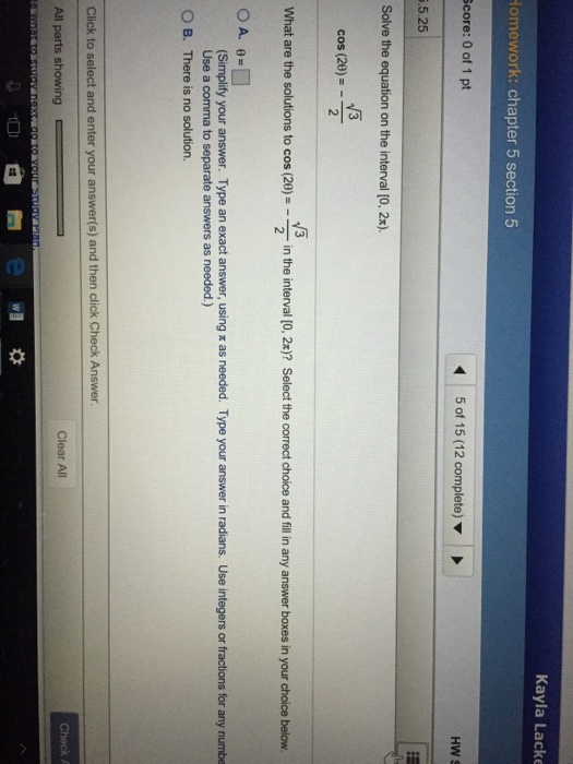 Solved Solve the equation on the interval [0, 2 pi). cos (2 | Chegg.com