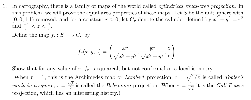 Solved 1. In cartography, there is a family of maps of the | Chegg.com