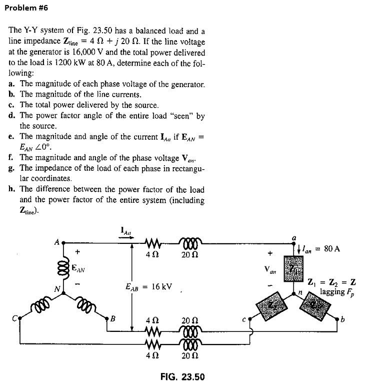 Solved Problem #6 The Y-Y system of Fig. 23.50 has a | Chegg.com