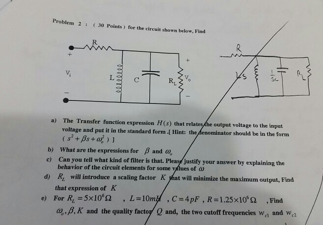Solved: Problem 2 30 Points) For The Circuit Shown Below, ... | Chegg.com