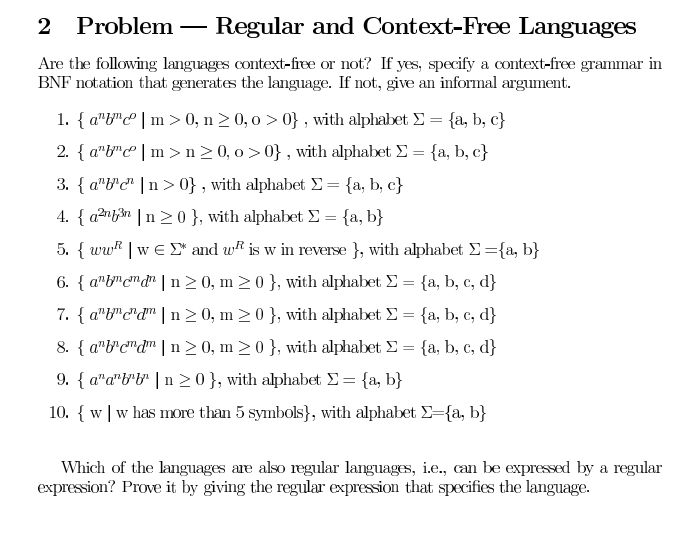 Solved Regular and Context-Free Languages Are the following | Chegg.com