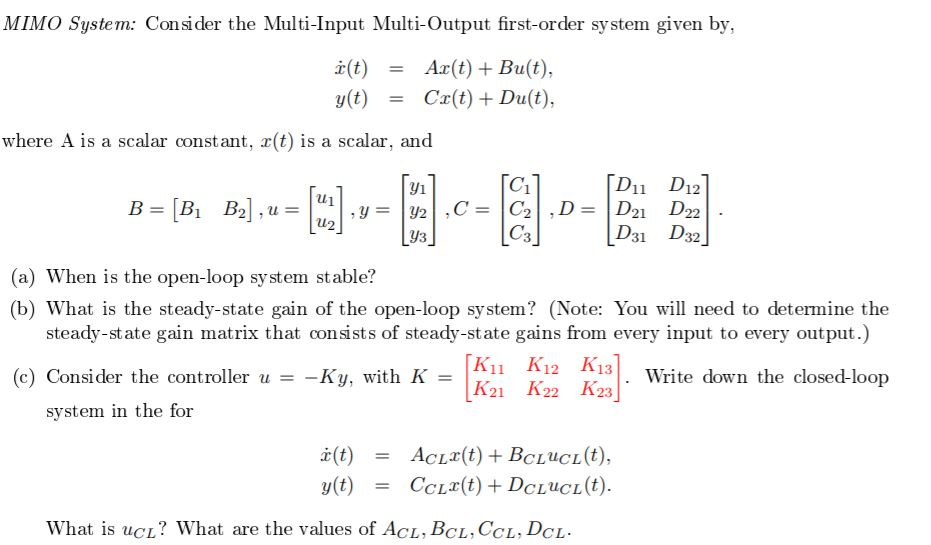 Solved MIMO System: Con sider the Multi-Input Multi-Output | Chegg.com