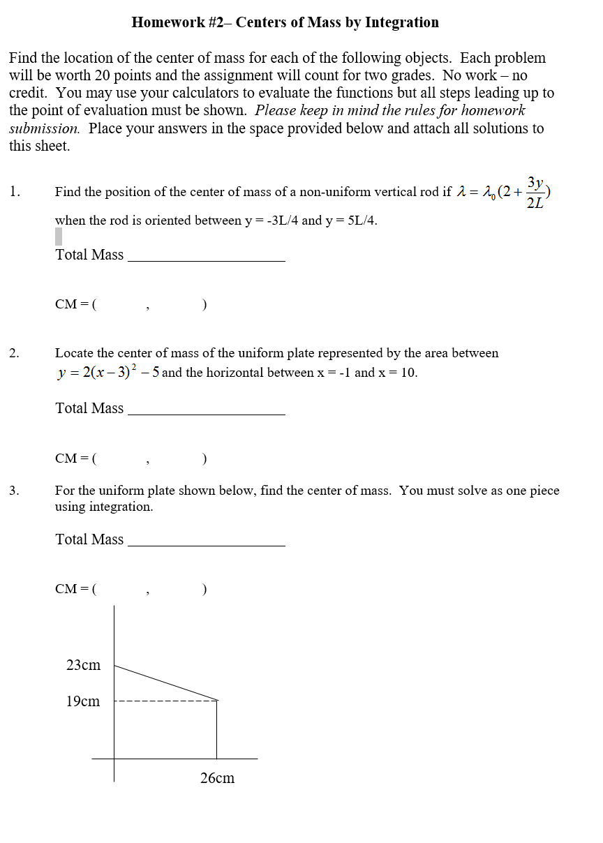 Solved Homework #2- Centers of Mass by Integration Find the | Chegg.com