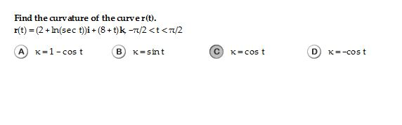 Solved Find The Curvature Of The Curve R T R T 2