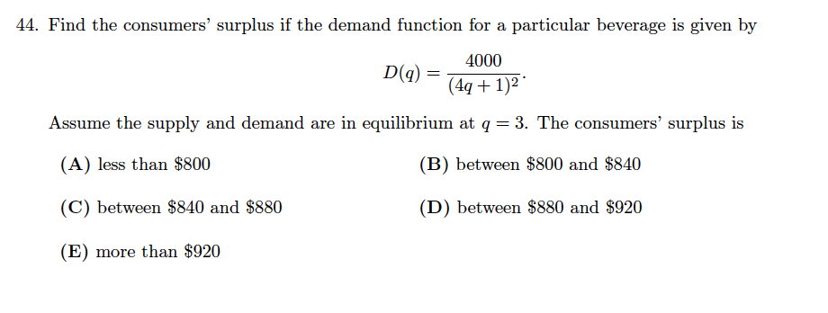 Solved Find the consumers' surplus if the demand function | Chegg.com