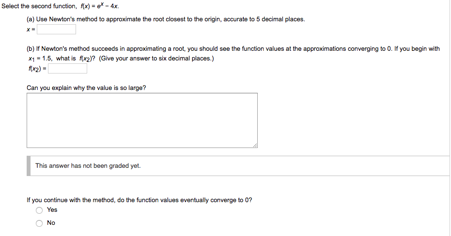 Solved Select the second function, f(x) = e^x - 4x. Use | Chegg.com