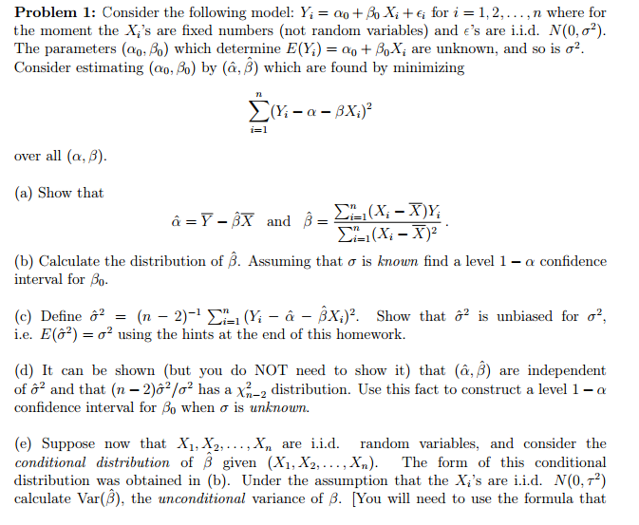 Consider the following model: Y_i = alpha_0 + beta_0 | Chegg.com