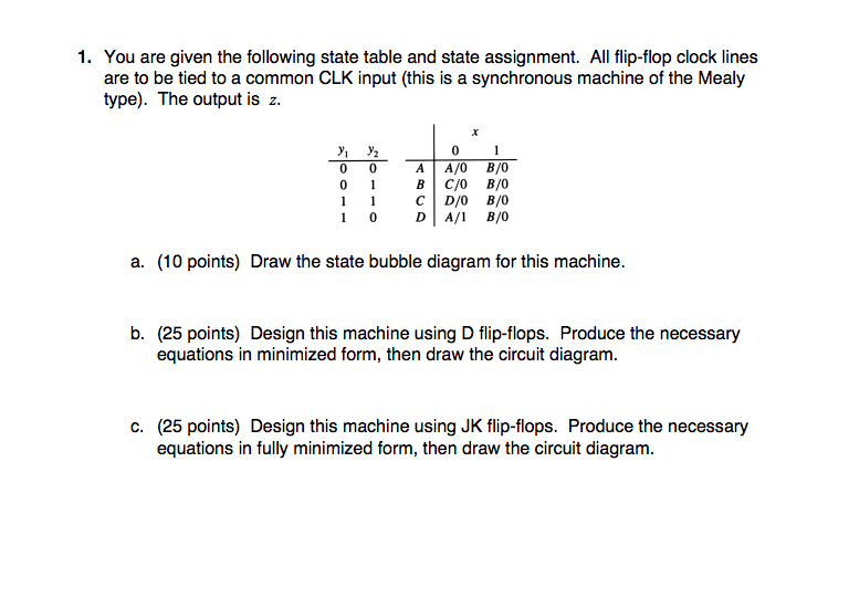 Solved 1. You are given the following state table and state | Chegg.com