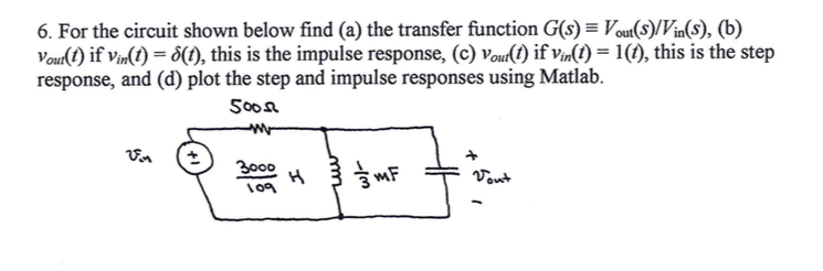 Solved For the circuit shown below find (a) the transfer | Chegg.com