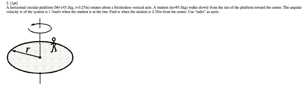 Solved 2. [1pt] A horizontal circular platform (M-143.1kg, | Chegg.com