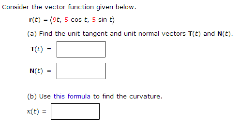 Solved Consider the vector function given below. r(t) = | Chegg.com