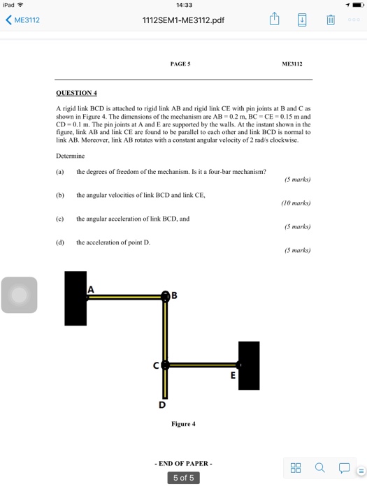 Solved A rigid link BCD is attached to rigid link AB and | Chegg.com