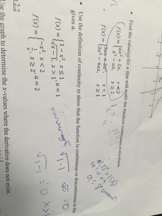 Solved Find the value(s) for a that will make the function | Chegg.com