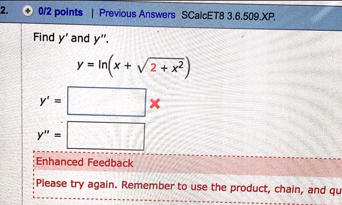 Solved 1/2 points | Previous Answers SCalcET8 3.6.510.XP | Chegg.com Solved 1/2 points | Previous Answers SCalcET8 3.6.510.XP | Chegg.com