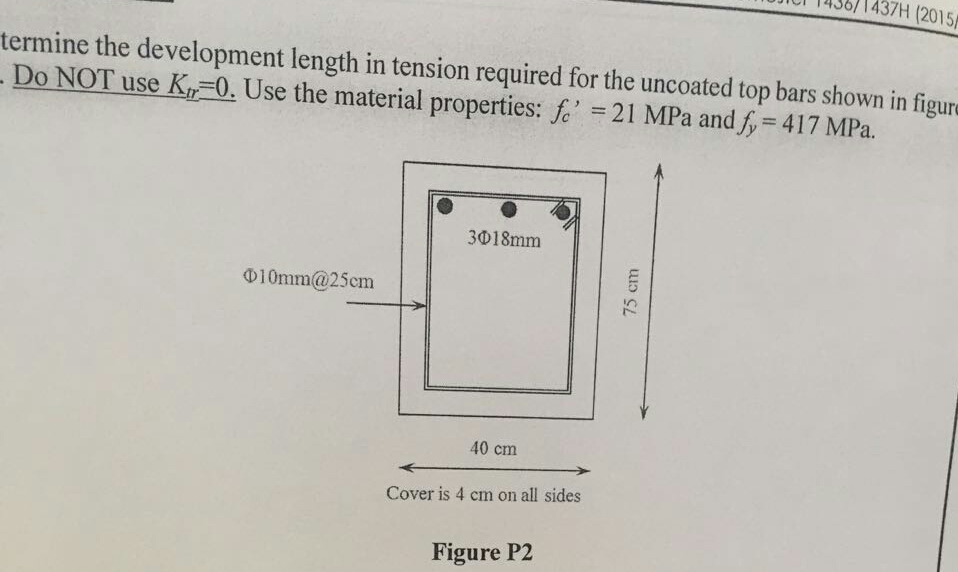 Solved Determine the development length in tension required | Chegg.com