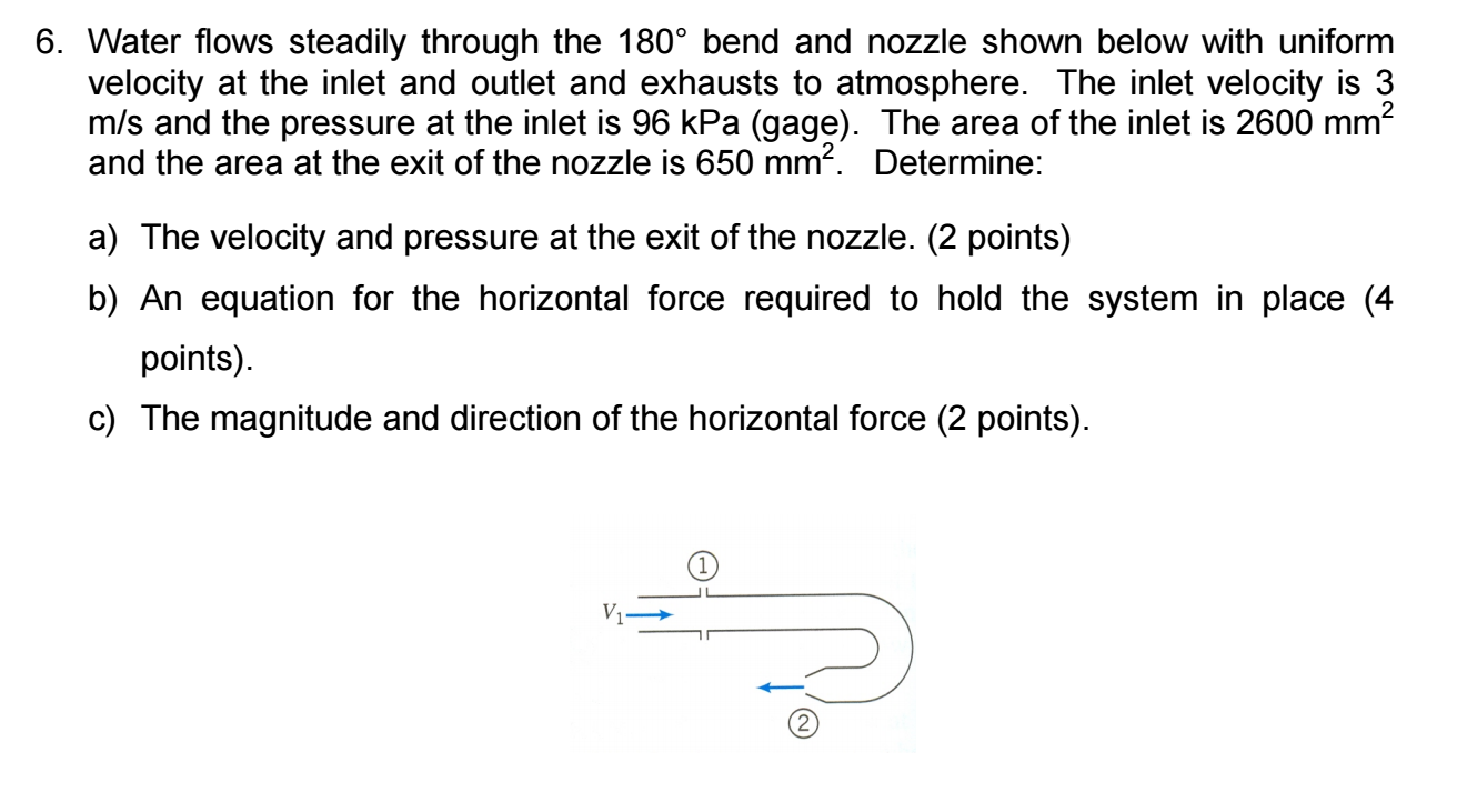 Solved Water flows steadily through the 180degree bend and | Chegg.com