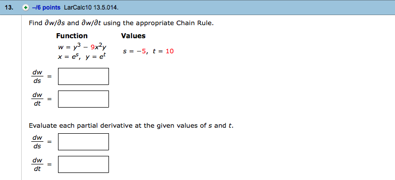Solved Find delta w/delta s and delta w/delta t using the | Chegg.com