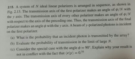 Solved 213. A system of N ideal linear polarizers is | Chegg.com