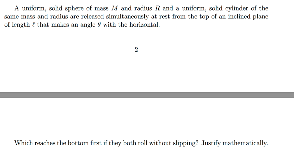 Solved A uniform, solid sphere of mass M and radius R and a | Chegg.com