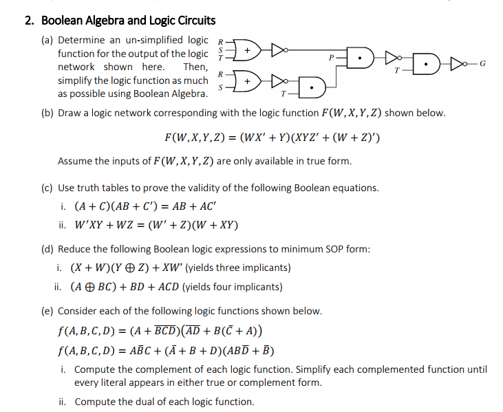 Solved 2. Boolean Algebra and Logic Circuits (a) Determine | Chegg.com