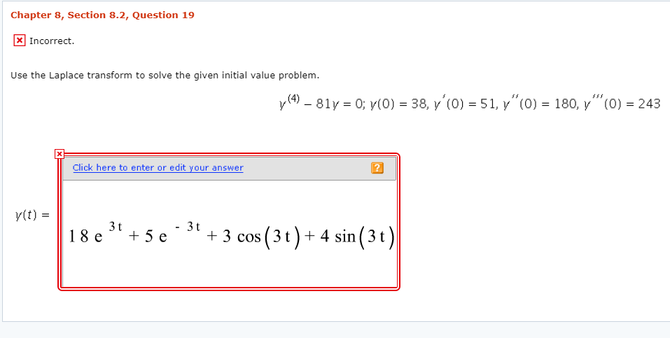 Solved Chapter 8, Section 8.2, Question 19 Incorrect Use the | Chegg.com