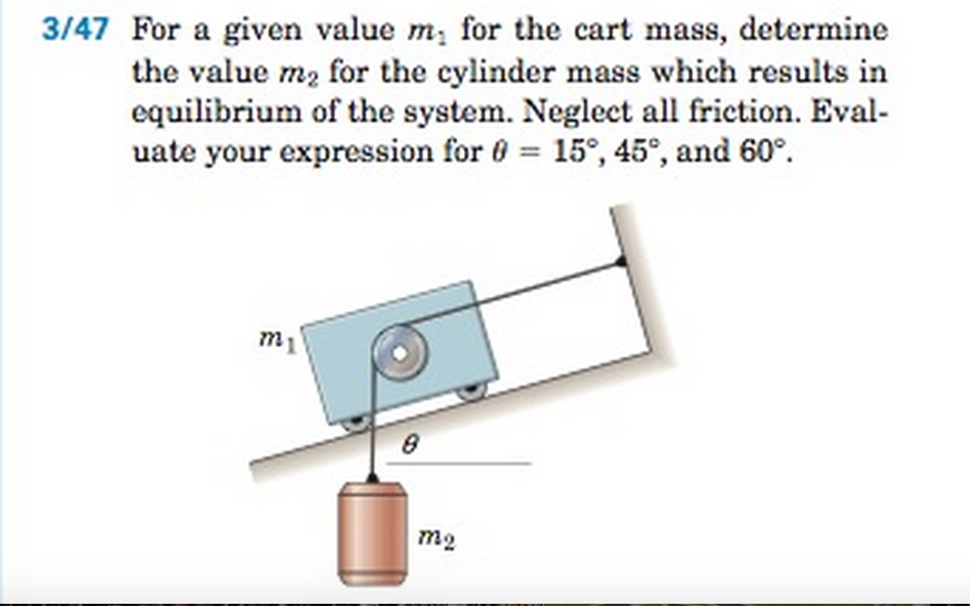 Solved For a given value m2 for the cart mass, determine the | Chegg.com