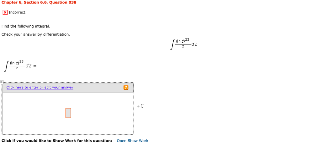 Solved Chapter 6, Section 6.6, Question 038 Incorrect. Find | Chegg.com