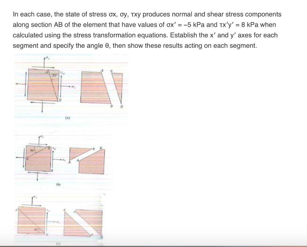 In each case, the state of stress sigma x, sigma y, | Chegg.com