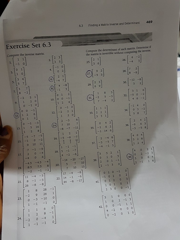 Solved 6.3 Finding a Matrix Inverse and Determinant 469 | Chegg.com