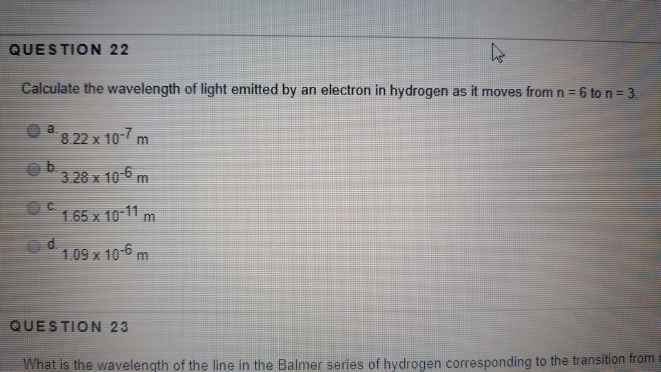 Solved Question 22 Calculate The Wavelength Of Light Emitted