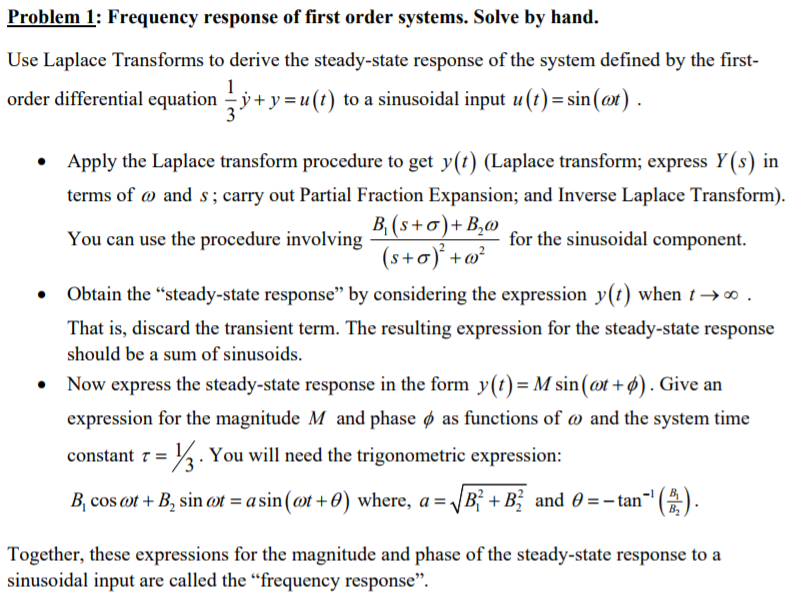 Solved Problem 1: Frequency response of first order systems. | Chegg.com