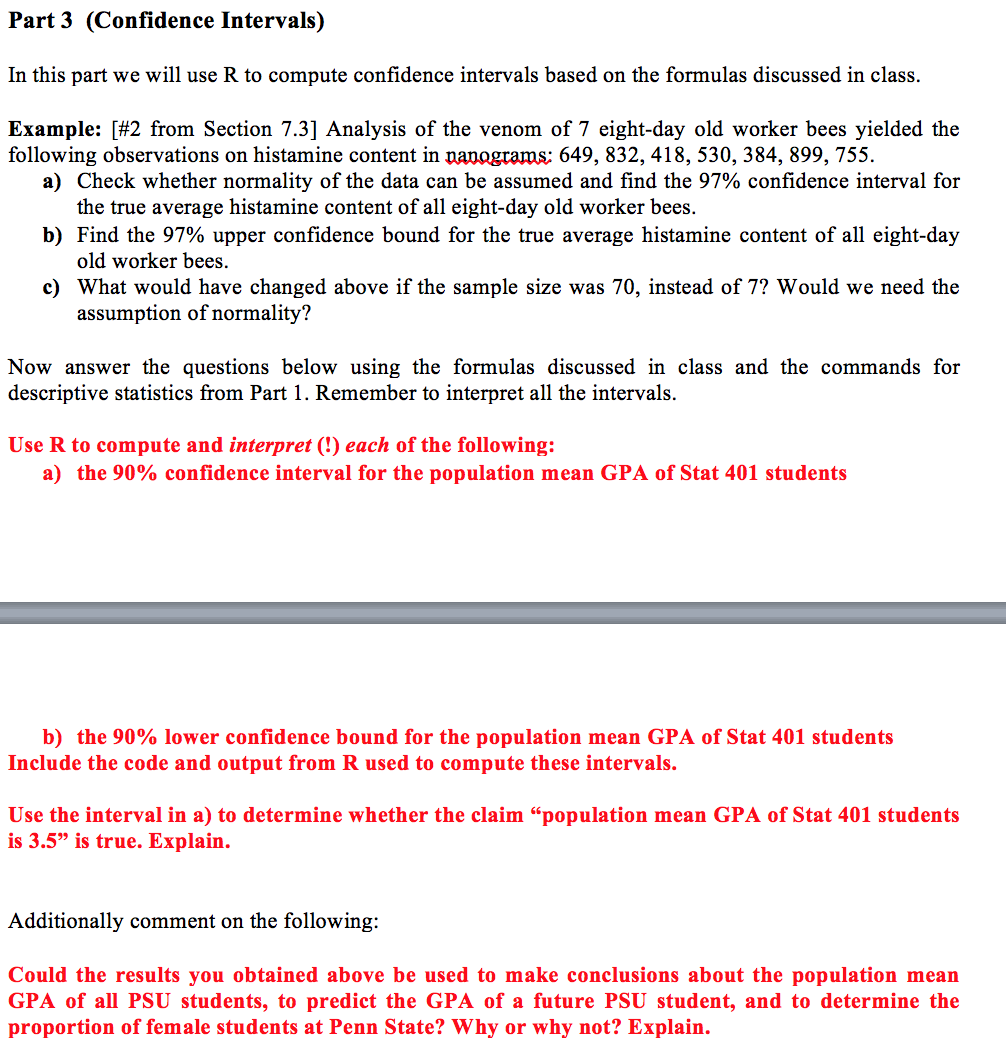 Solved In this part we will use R to compute confidence | Chegg.com