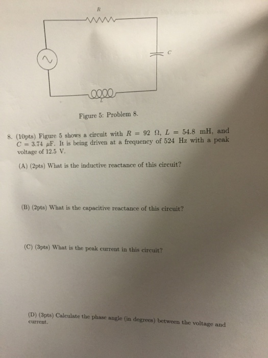 Solved Figure 5 shows a circuit with R = 92 Ohm, L = 54.8 | Chegg.com
