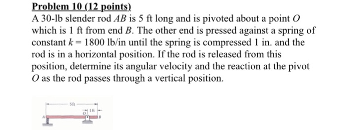 Solved Problem 10 (12 points) A 30-lb slender rod AB is 5 ft | Chegg.com Solved Problem 10 (12 points) A 30-lb slender rod AB is 5 ft | Chegg.com