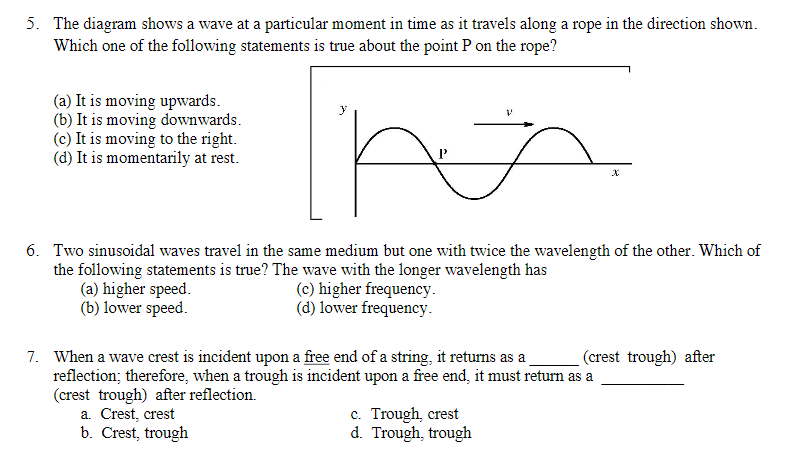 Solved 5. The diagram shows a wave at a particular moment in | Chegg.com