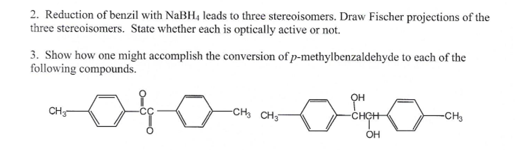 Reduction of benzil with NaBH_4 leads to three | Chegg.com