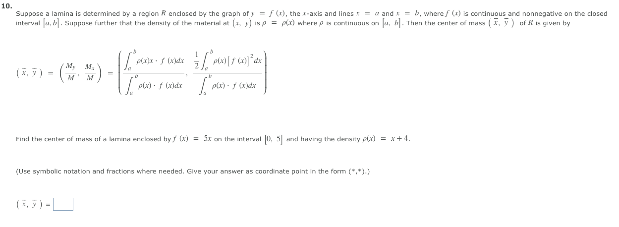 Solved 10 Calc II Questions: Center of Mass, Centroid, The | Chegg.com