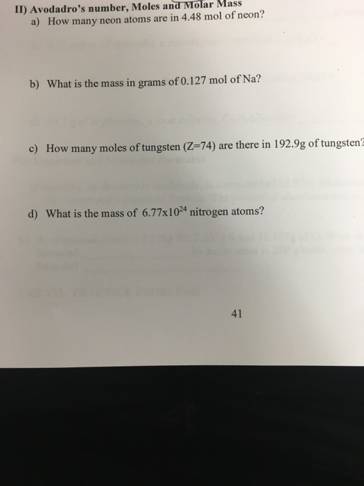 Solved Avodadro's number, Moles and Molar Mass How many | Chegg.com