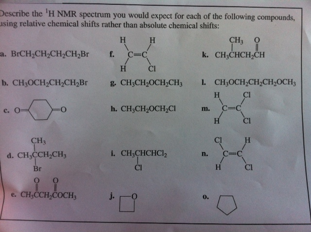 Describe the 1H NMR spectrum you would expect for | Chegg.com