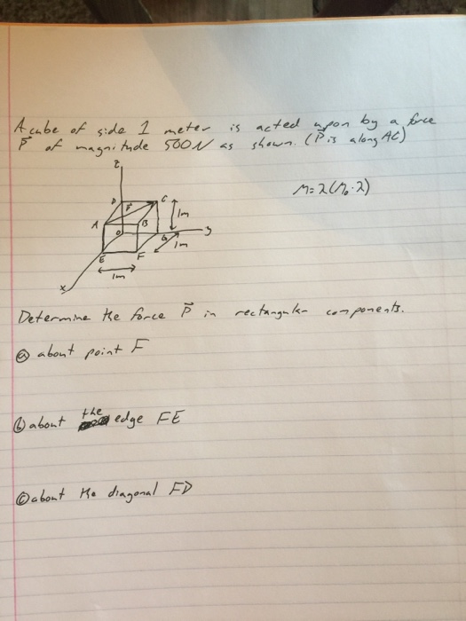Solved A cube of side 1 meter is acted upon by a force P at | Chegg.com
