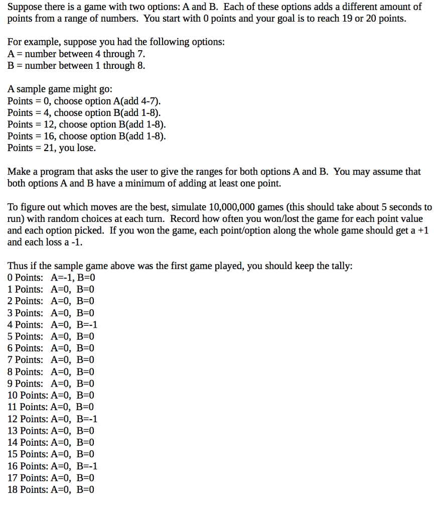 Solved Suppose there is a game with two options: A and B. | Chegg.com