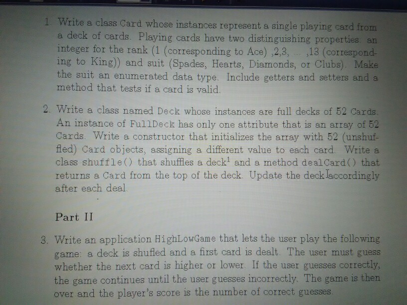 Solved 1 Write a class Card whose instances represent a | Chegg.com