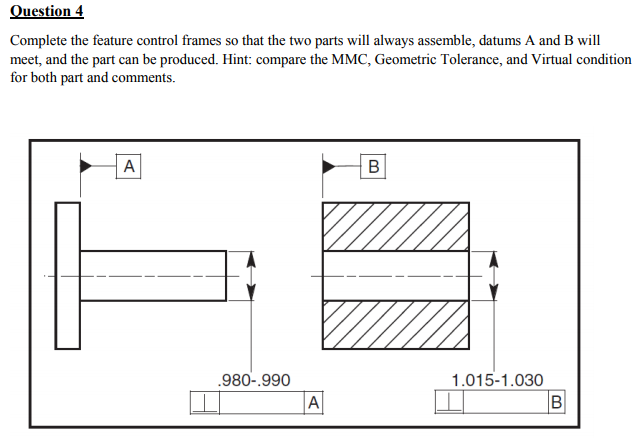 Solved uestion 4 Complete the feature control frames so that | Chegg.com