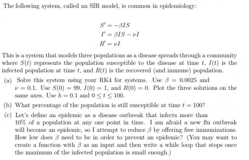 Solved The following system, called an SIR model, is common | Chegg.com