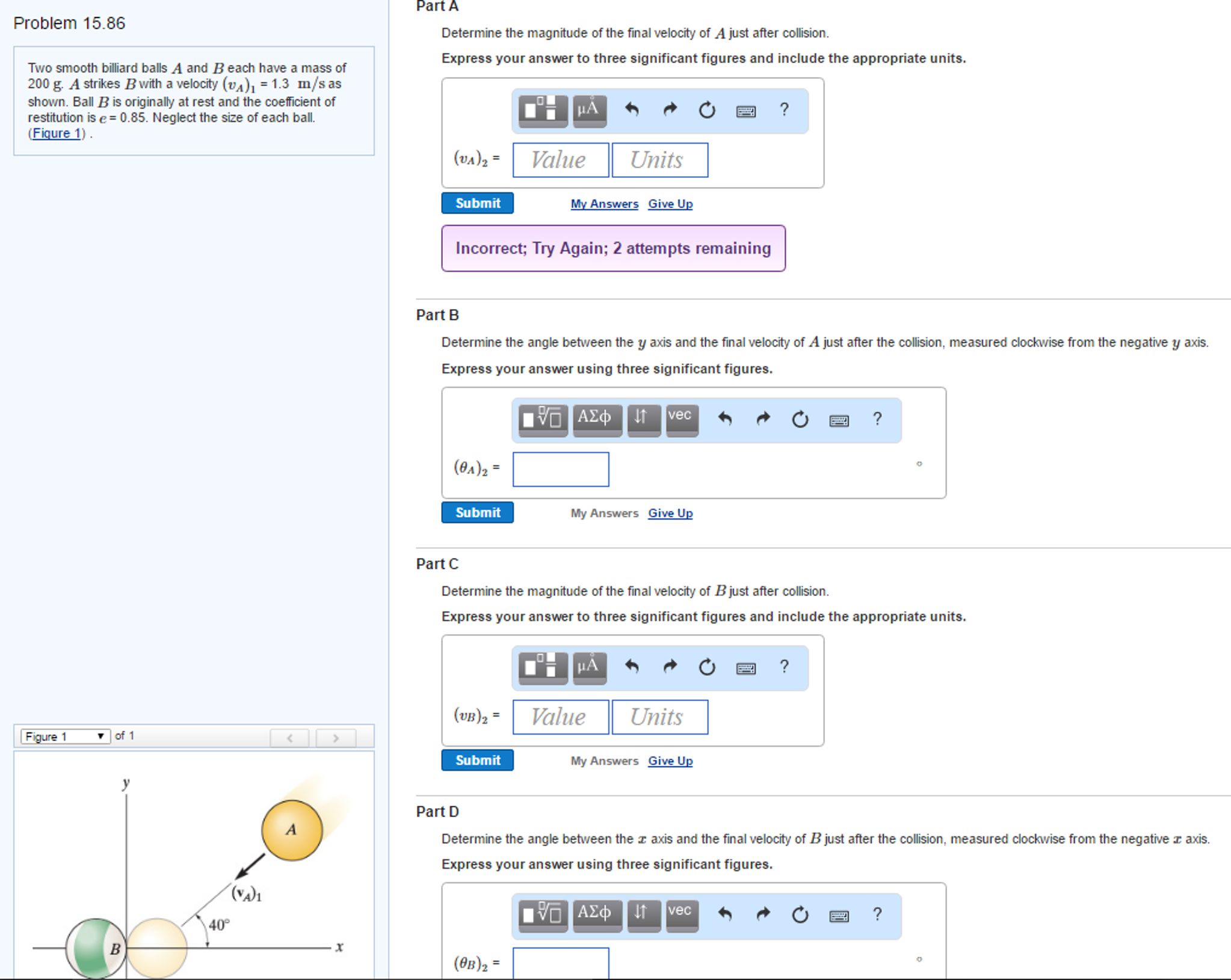 Solved: Two Smooth Billiard Balls A And B Each Have A Mass... | Chegg.com