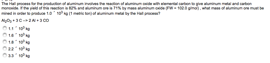 Solved The Hall process for the production of aluminum | Chegg.com