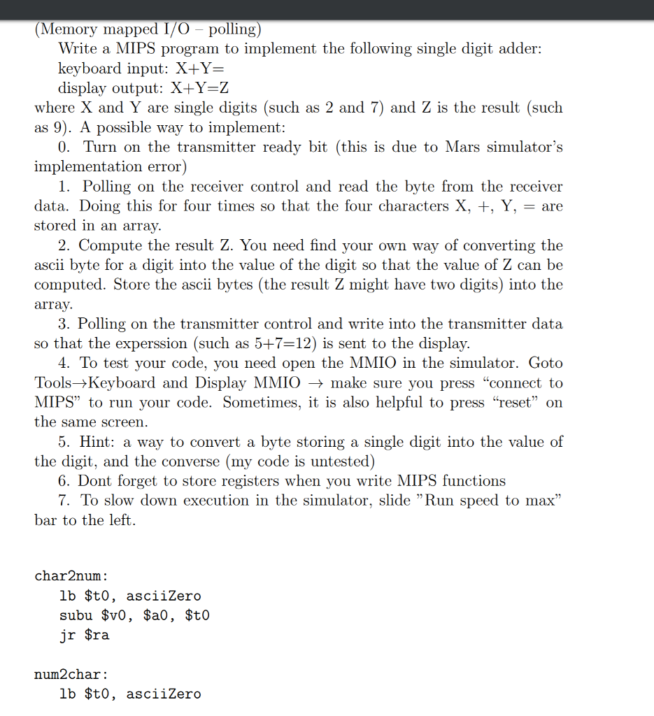 (Memory mapped I/O-polling) Write a MIPS program to | Chegg.com