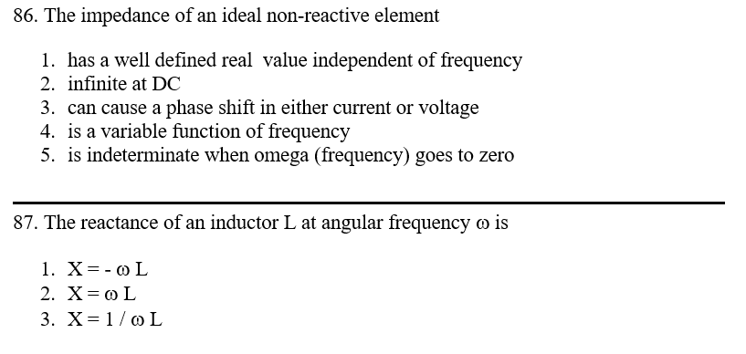 Solved 86. The impedance of an ideal non-reactive element 1. | Chegg.com